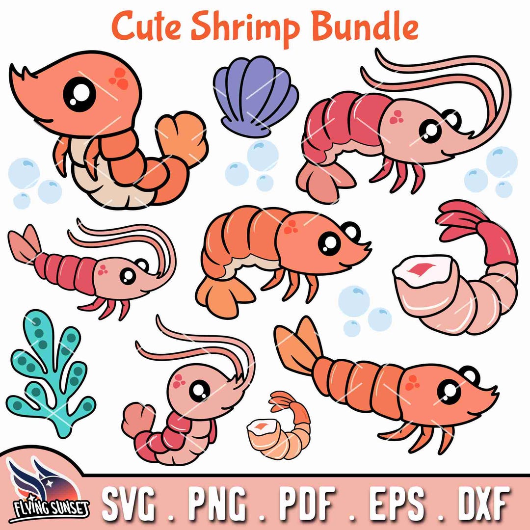 Cute Shrimp SVG, Shrimp Clipart Bundle, Prawn Cut Files Cricut, Layered ...