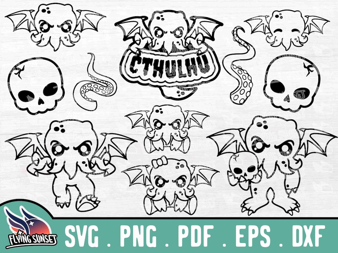Cute Cthulhu Outline SVG, Baby Cthulhu Clip Art, Cute Cryptid Sticker ...