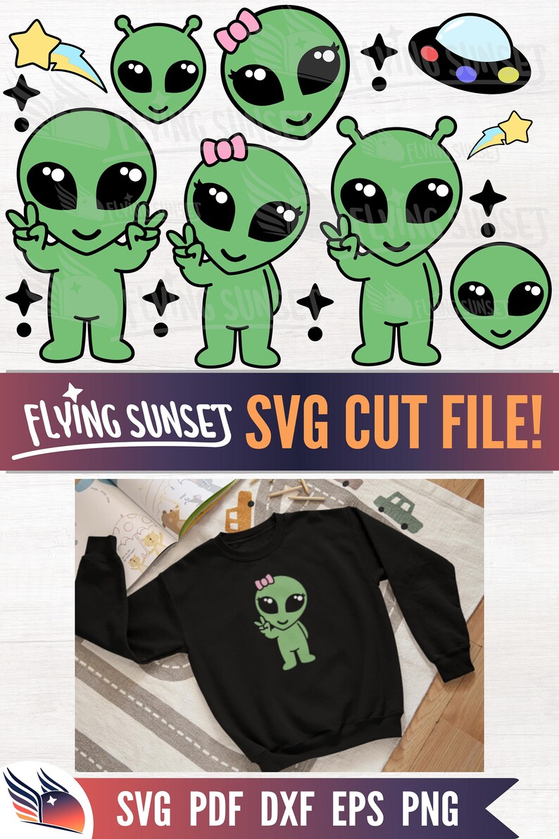 Cute Alien SVG, Alien Face Svg, Kawaii Alien Clipart Bundle, Outer ...