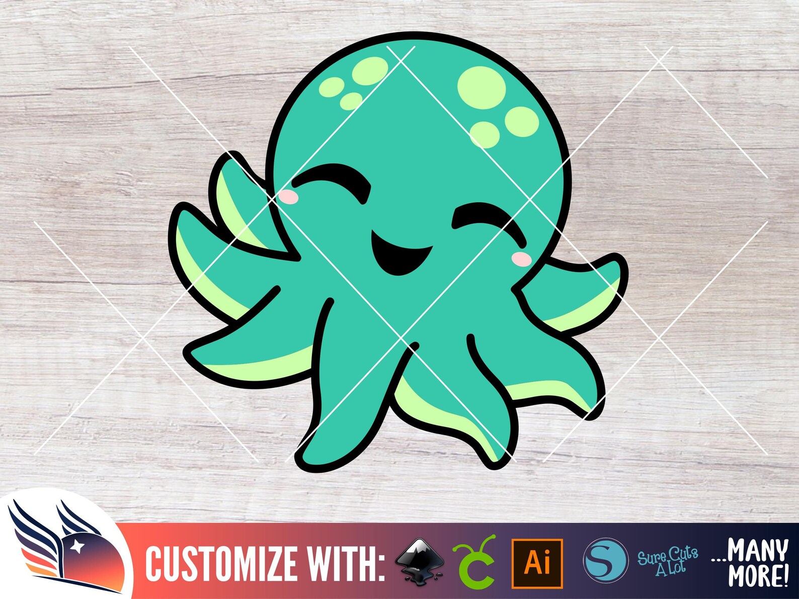 Cute Octopus SVG, Baby Octopus Clipart, Kawaii Octopus Cut File for ...