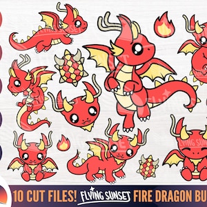 Cute Fire Dragon SVG, Baby Dragon Clipart PNG, Kawaii Dragon Bundle ...