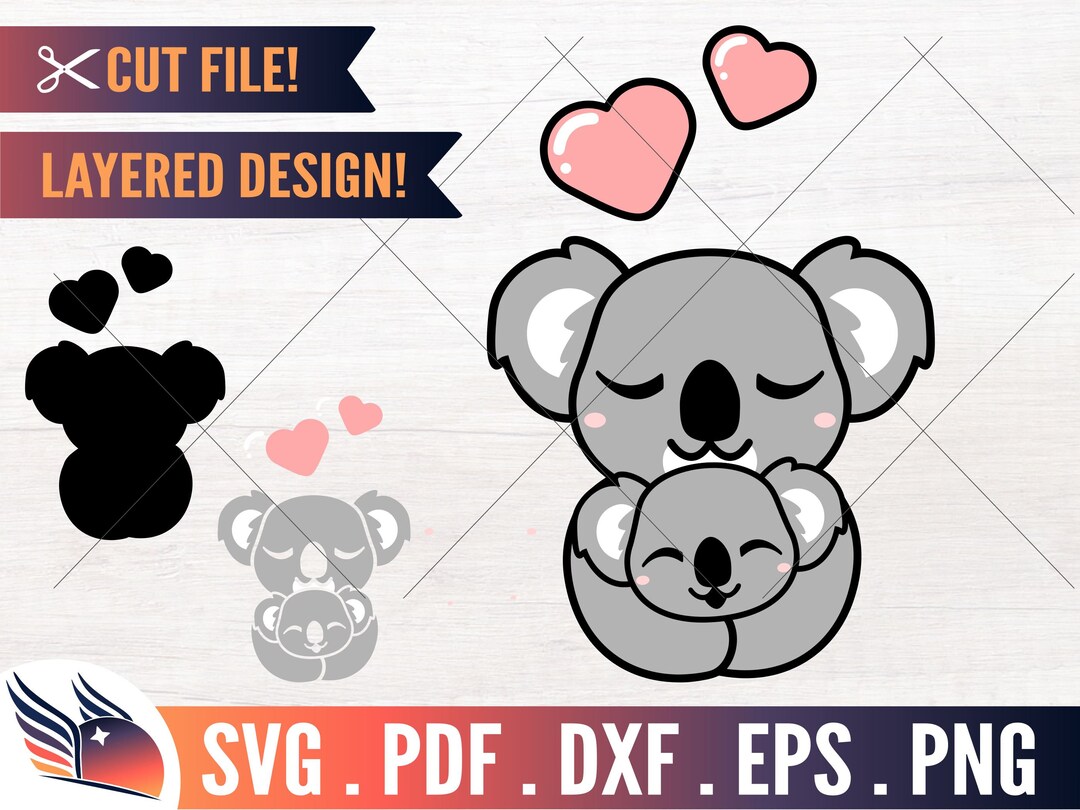 Mother and Child Koala Svg, Cute Koala Svg, Baby Koala Svg, Kawaii ...