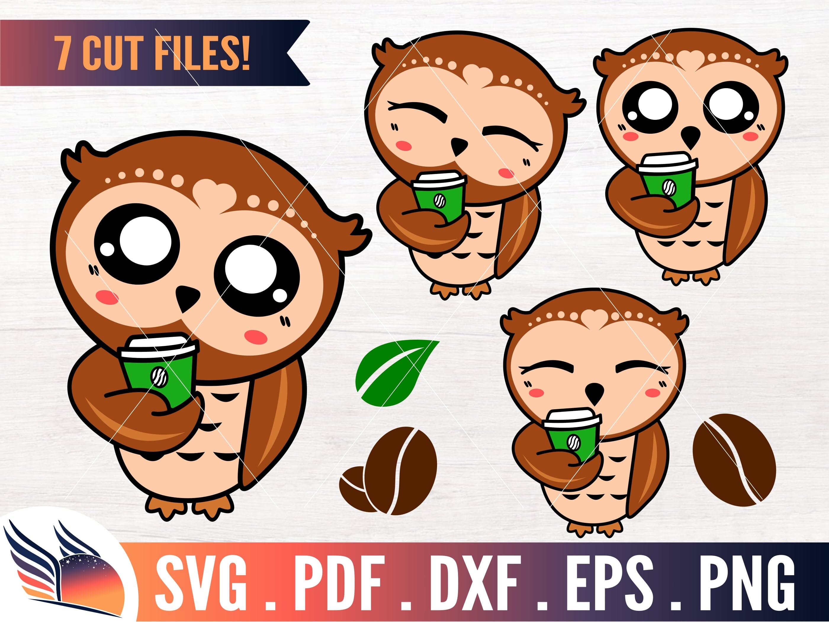 Cute Owl Coffee SVG PNG, Kawaii Owl Clipart, Morning Brew Sticker, Cafe ...