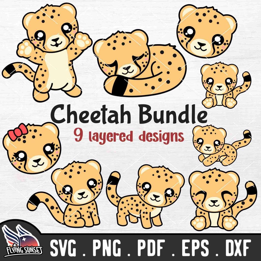 Cute Cheetah SVG Clip Art, Safari Animal Bundle, Cartoon Animal Shirt ...