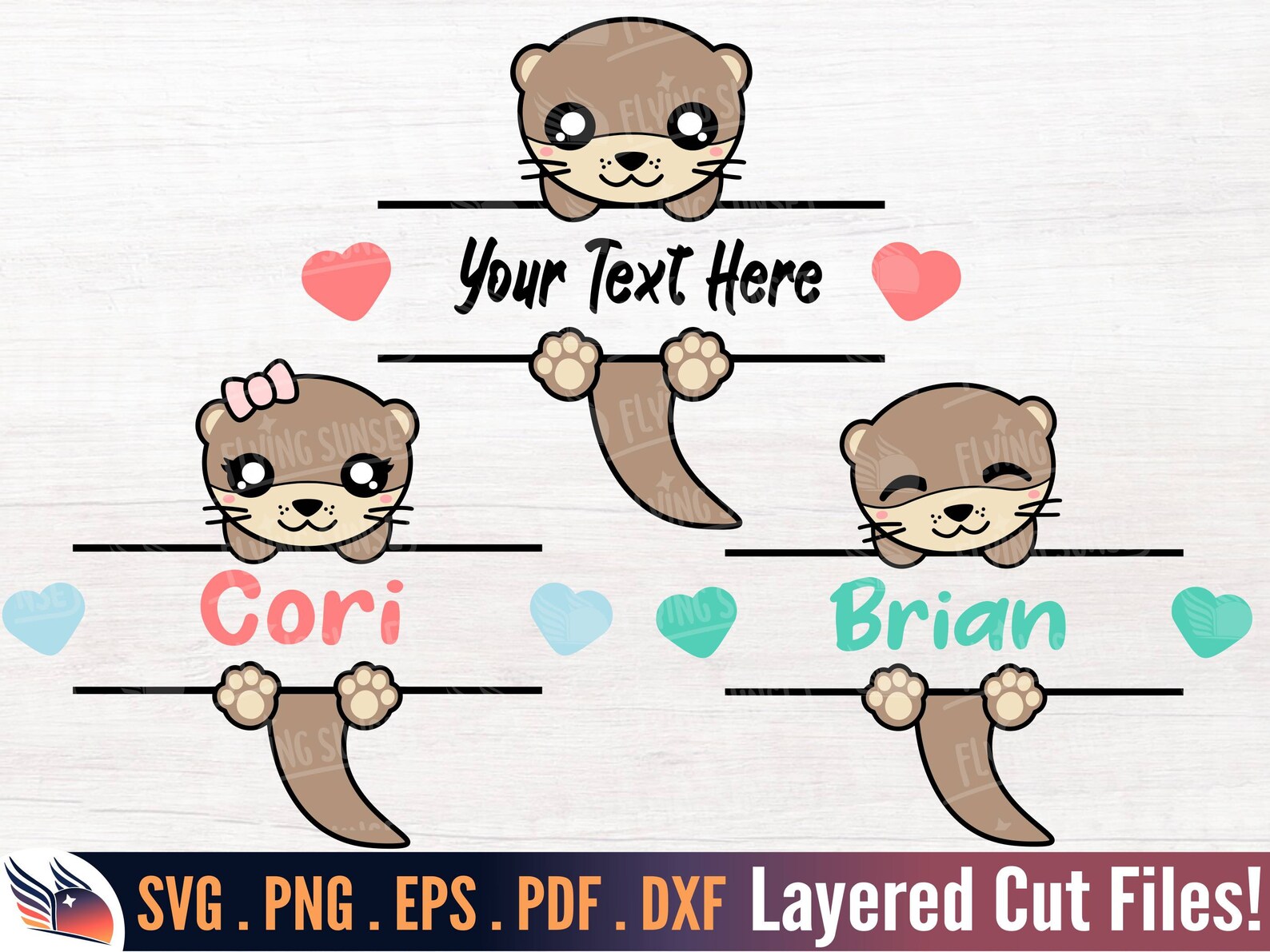 Cute Otter Monogram SVG PNG Cut File, Kawaii Baby Clipart, Sea River ...