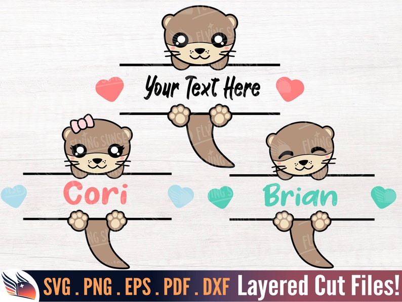 Cute Otter Monogram SVG PNG Cut File, Kawaii Baby Clipart, Sea River ...