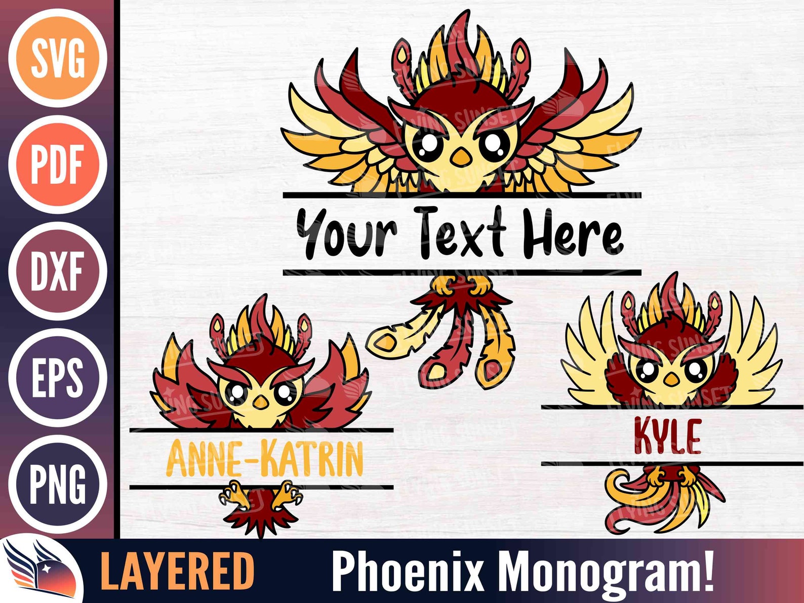 Cute Phoenix Monogram SVG PNG, Phoenix Bird Name Tag Custom, Firebird ...