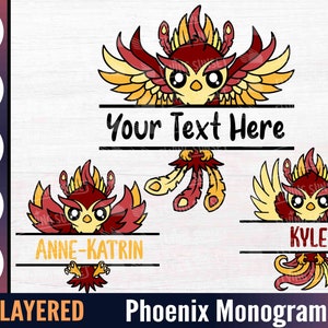 Cute Phoenix Monogram SVG PNG, Phoenix Bird Name Tag Custom, Firebird ...