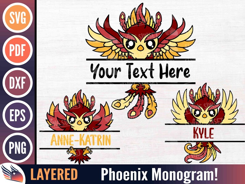 Cute Phoenix Monogram SVG PNG Phoenix Bird Name Tag Custom - Etsy