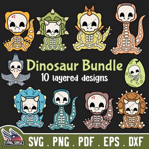 Dinosaur Skeleton SVG Bundle, T-rex X-ray Triceratops Stegosaurus ...
