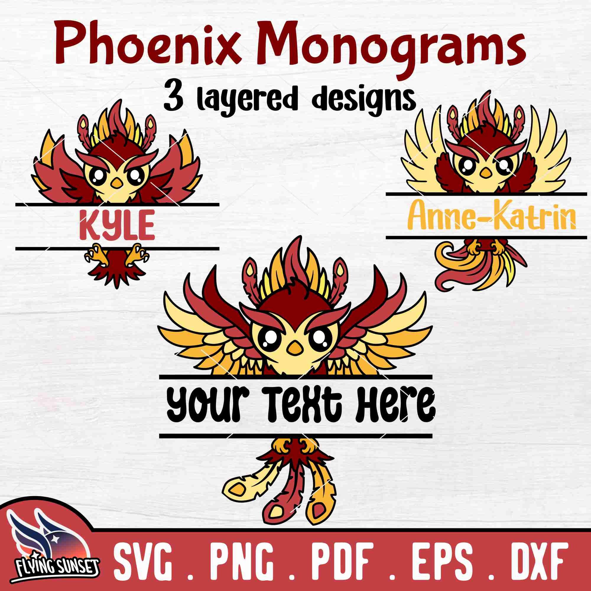 Cute Phoenix Monogram SVG PNG, Phoenix Bird Name Tag Custom, Firebird ...