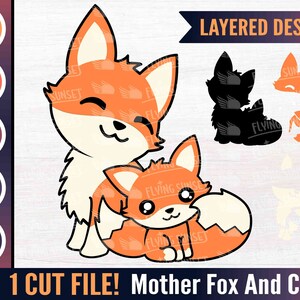 Mother Fox SVG PNG, Mother and Child Fox Clipart, Kawaii Woodland ...