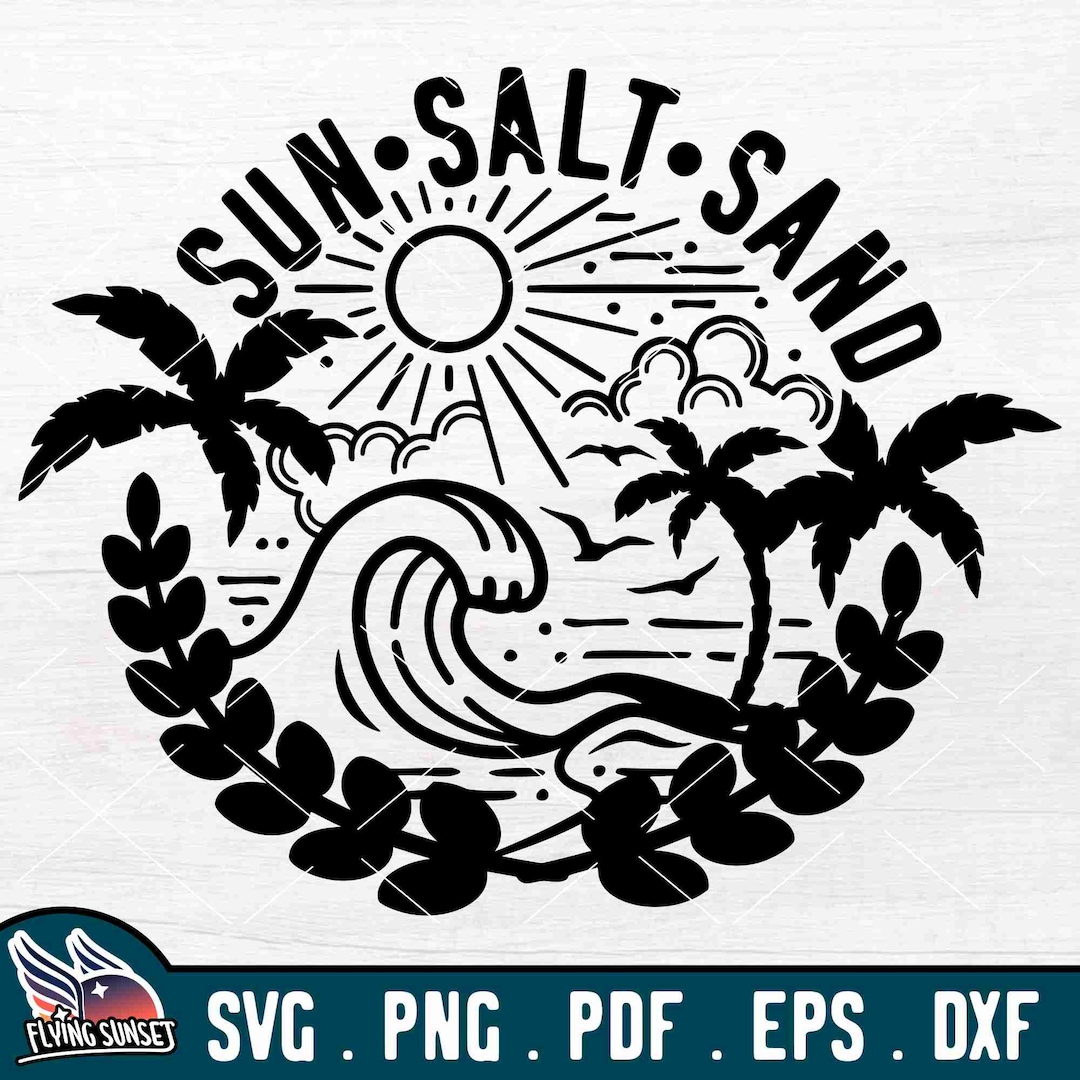 Ocean Wave SVG, Sun Salt Sand Decal PNG, Summertime Clipart, Sunset ...