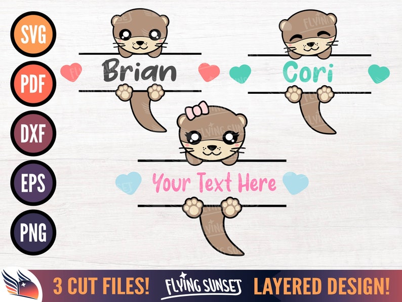 Cute Otter Monogram SVG PNG Cut File, Kawaii Baby Clipart, Sea River ...