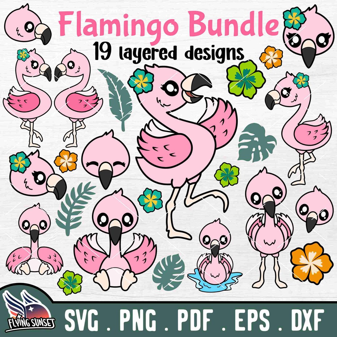 Cute Flamingo Clip Art, Flamingo SVG Bundle, Kawaii Flamingo Cut File ...