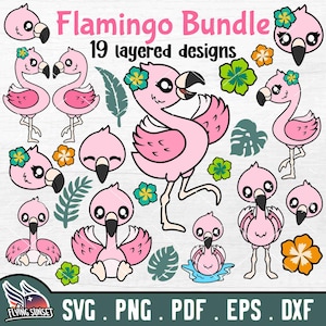 Cute Flamingo Clip Art, Flamingo SVG Bundle, Kawaii Flamingo Cut File ...
