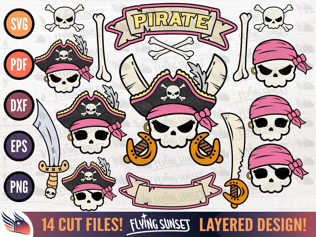 Cute Girl Pirate SVG PNG, Pink Pirate Cut File, Skull Crossbones ...