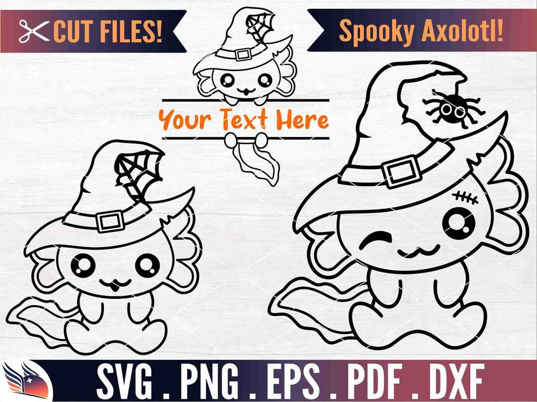 Halloween Axolotl Outline SVG, Cute Axolotl Clipart PNG, Spooky Kawaii ...
