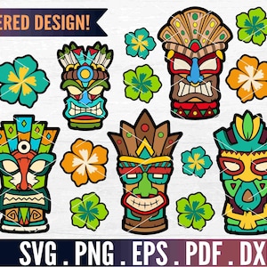 Tiki Mask SVG Bundle, Totem Pole Face Layered, Hawaiian Idol Clipart ...
