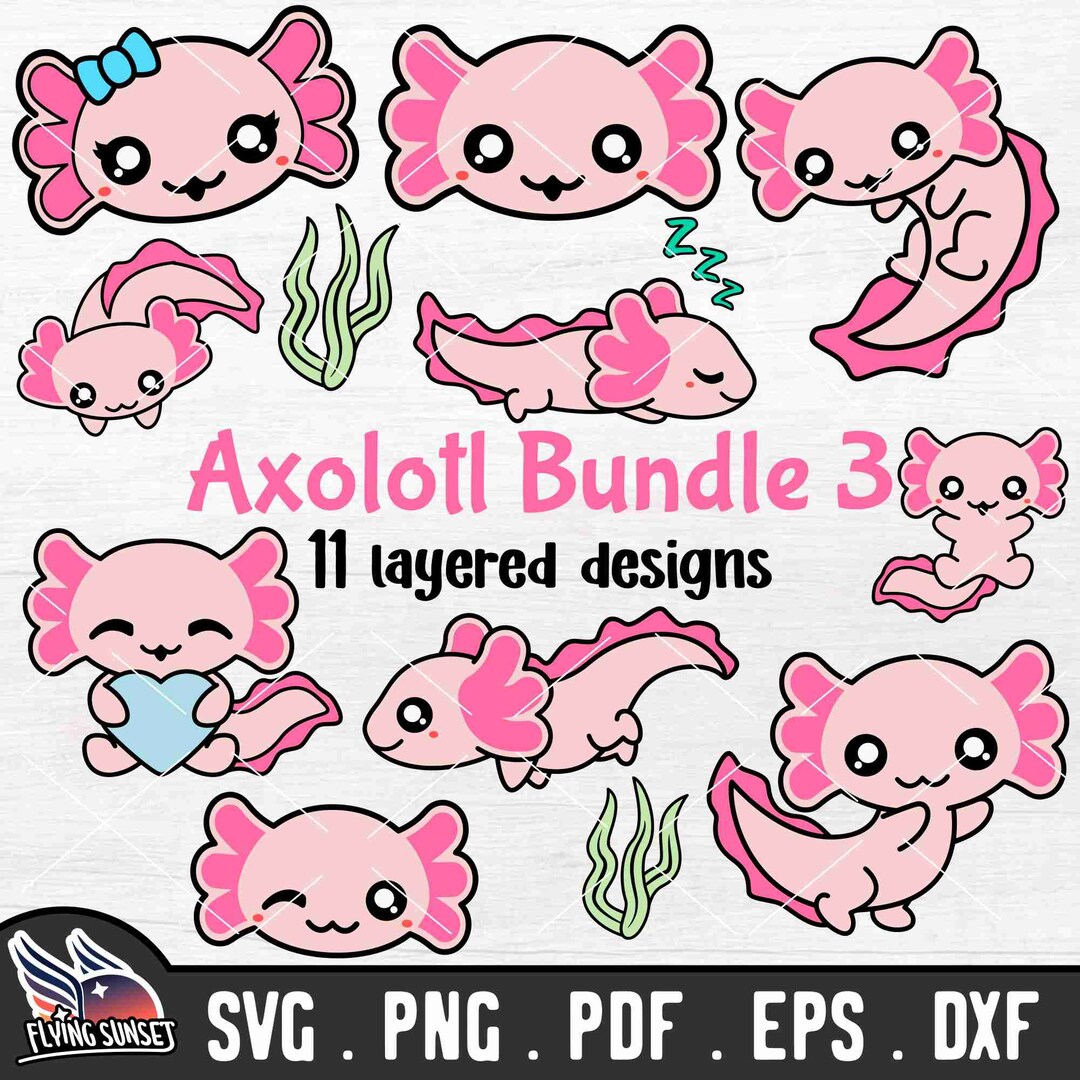 Axolotl SVG Bundle Clipart, Layered Axolotl Cut File for Cricut, Kawaii ...