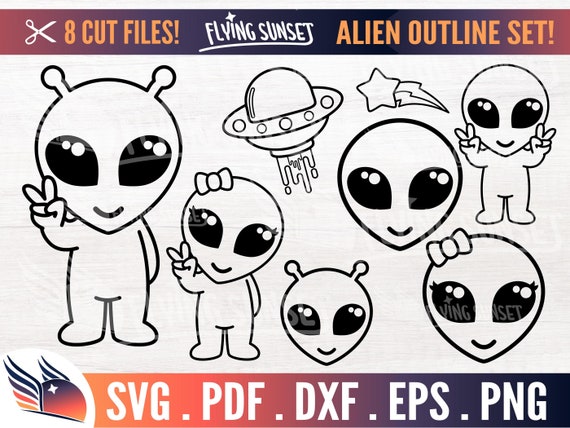 Cute Alien Outline SVG Alien Face Decal Kawaii Clipart - Etsy