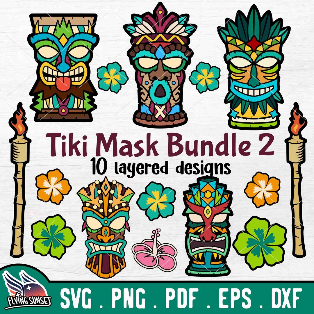 Tiki Mask SVG Bundle, Totem Pole Face Layered, Hawaiian Idol Clipart ...