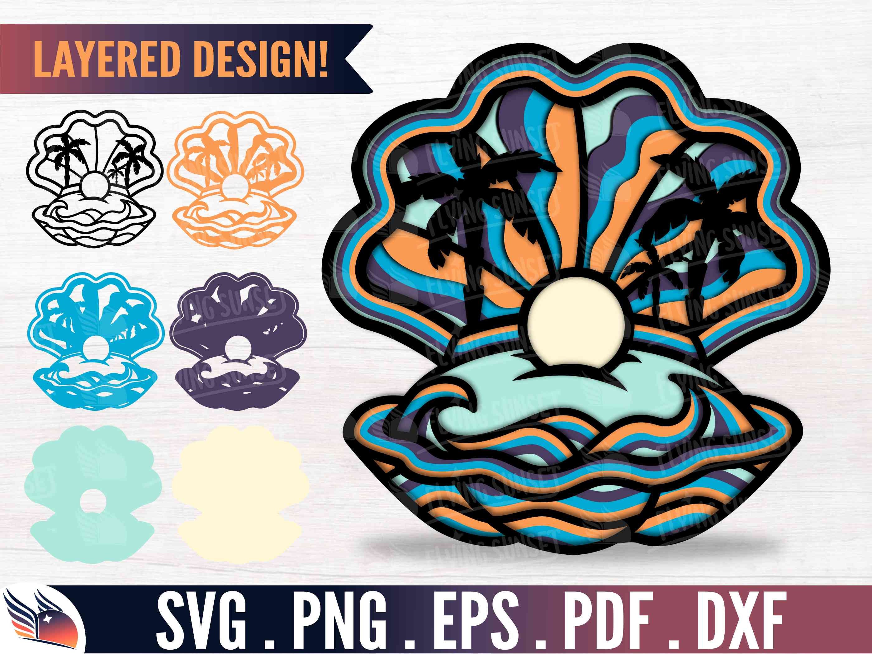 3D Sea Shell Shadow Box SVG DXF, Ocean Wave Sunset Mandala, Layered ...