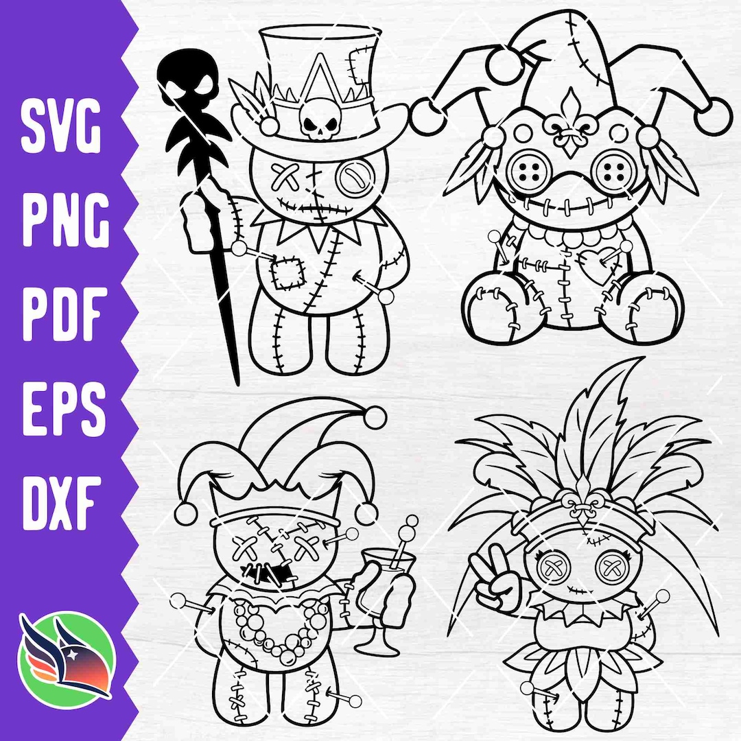 Voodoo Doll Mardi Gras SVG, Voodoo Coloring Outline Clip Art, Kawaii ...