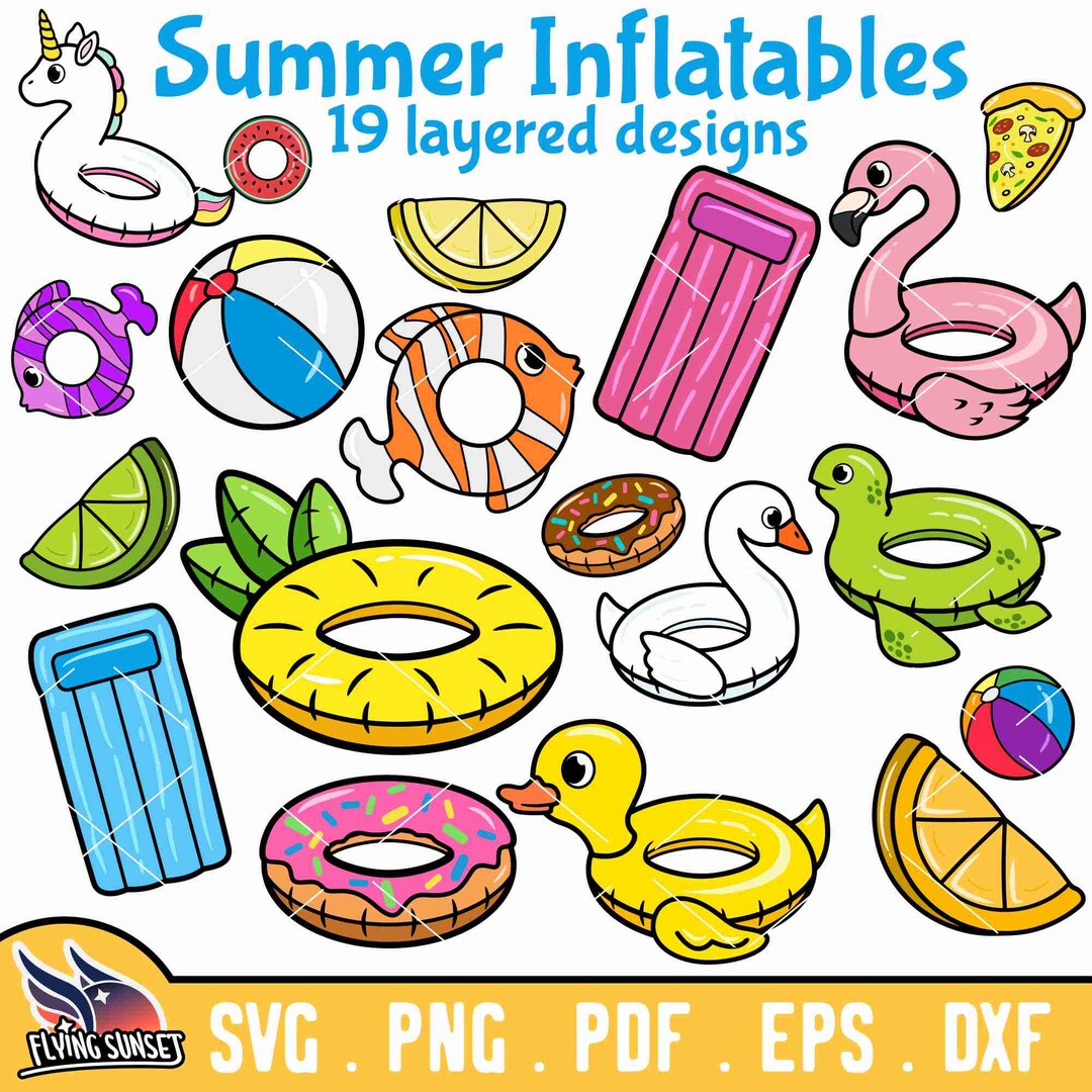 Pool Party SVG, Inflatables Clipart, Layered Summer Cut Files, PNG ...
