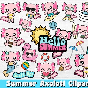 Summer Axolotl Clipart Bundle, Cute Axolotl Beach Party PNG, Funny ...