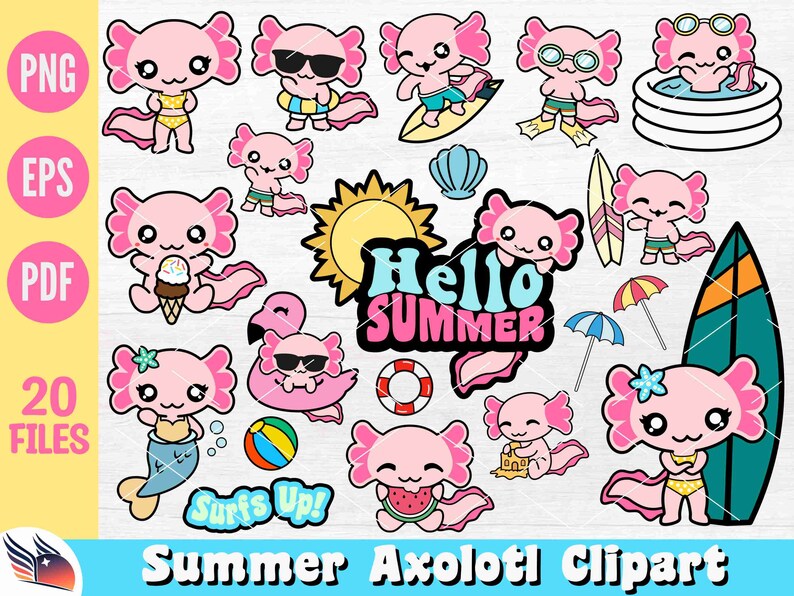 Summer Axolotl Clipart Bundle Cute Axolotl Beach Party PNG - Etsy