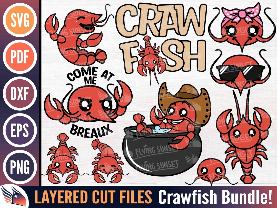 Cute Crawfish SVG PNG, Crawfish Boil Clipart, Crawdad Layered Vinyl ...