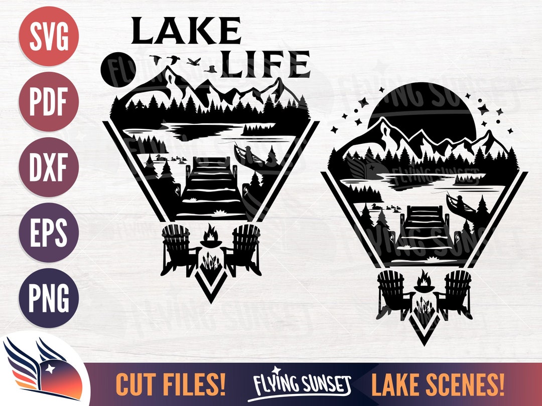 Lake Scene SVG, Lake Life Svg, Mountain Landscape, Forest Cut File ...