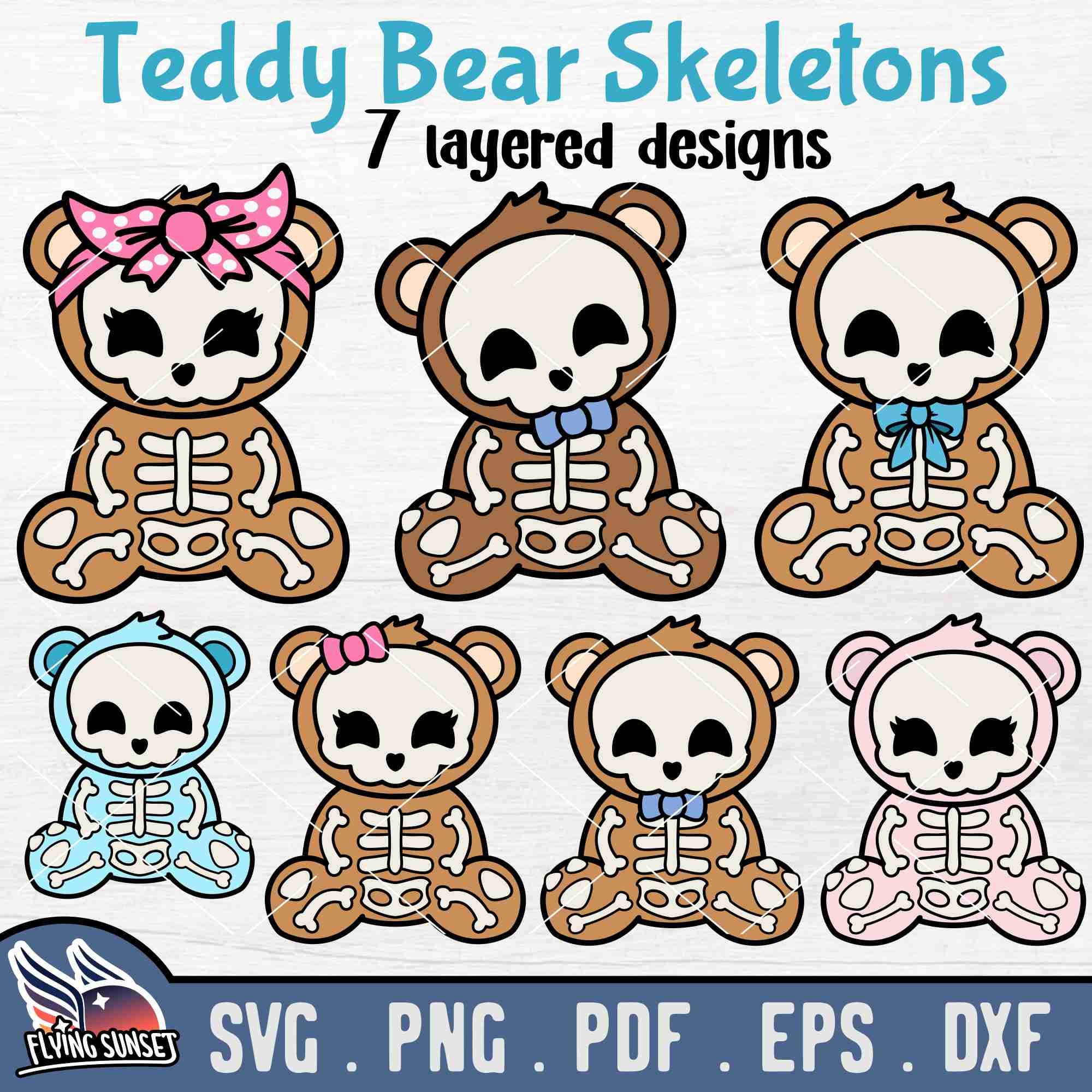 Teddy Bear Skeleton Clipart, Cute Teddy Bear SVG Bundle, Teddy PNG Cut ...