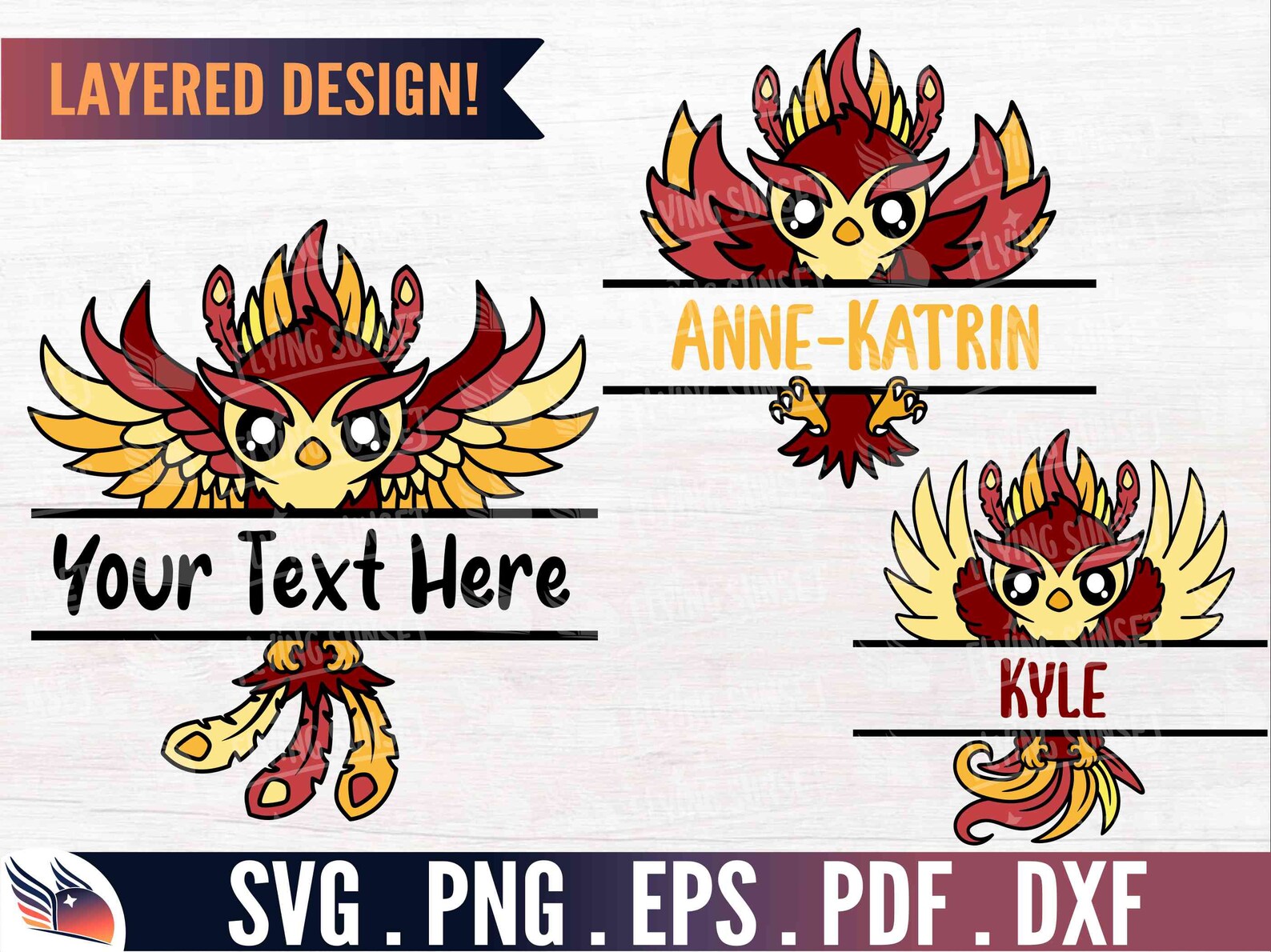 Cute Phoenix Monogram SVG PNG, Phoenix Bird Name Tag Custom, Firebird ...