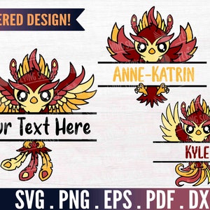 Cute Phoenix Monogram SVG PNG, Phoenix Bird Name Tag Custom, Firebird ...