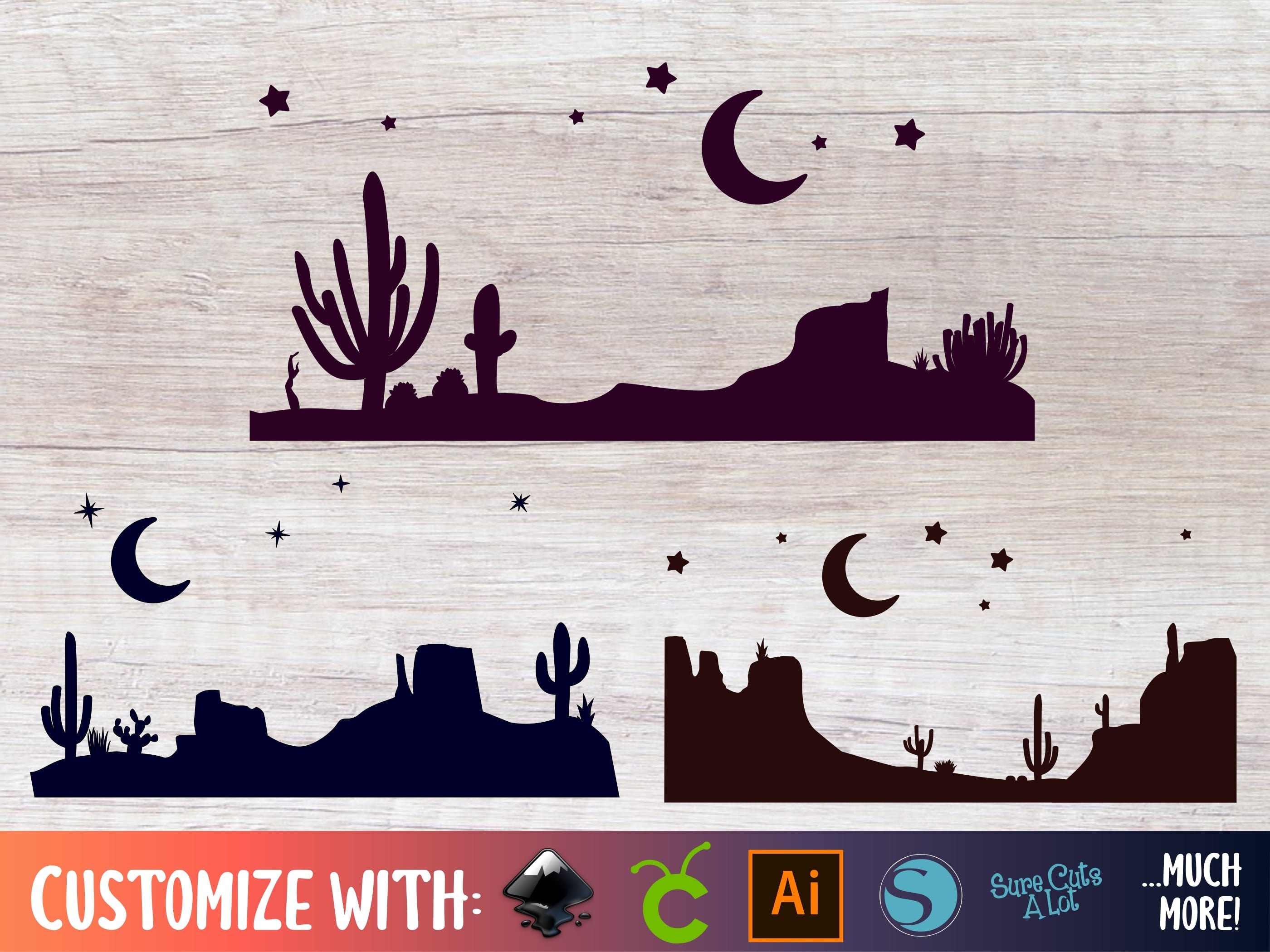 Desert Night Svg Desert Svg Cactus Svg Desert Landscape - Etsy