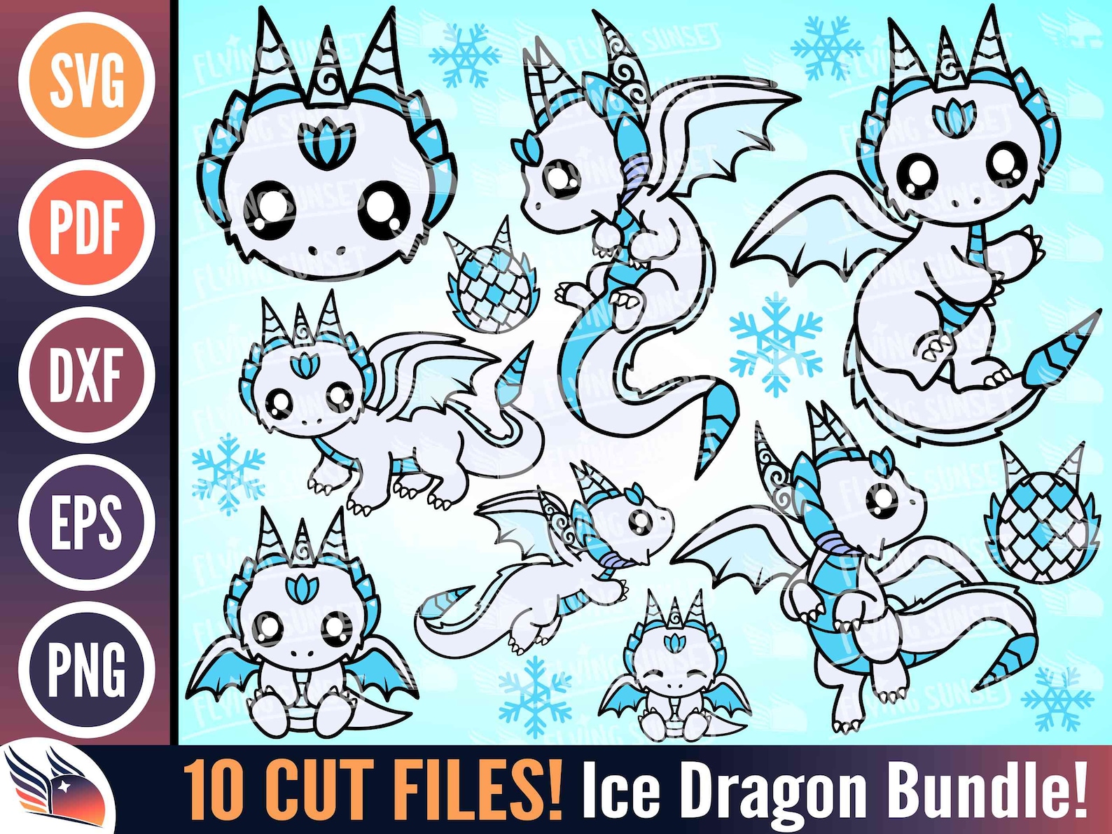 Cute Ice Dragon SVG PNG Baby Snow Dragon Clipart Kawaii - Etsy