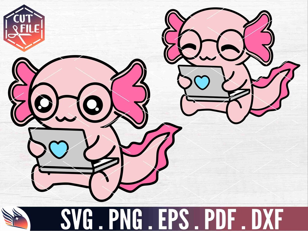 Nerd Axolotl SVG, Kawaii Axolotl Clipart PNG, Cute Cricut Cut File, School Student Sticker ...