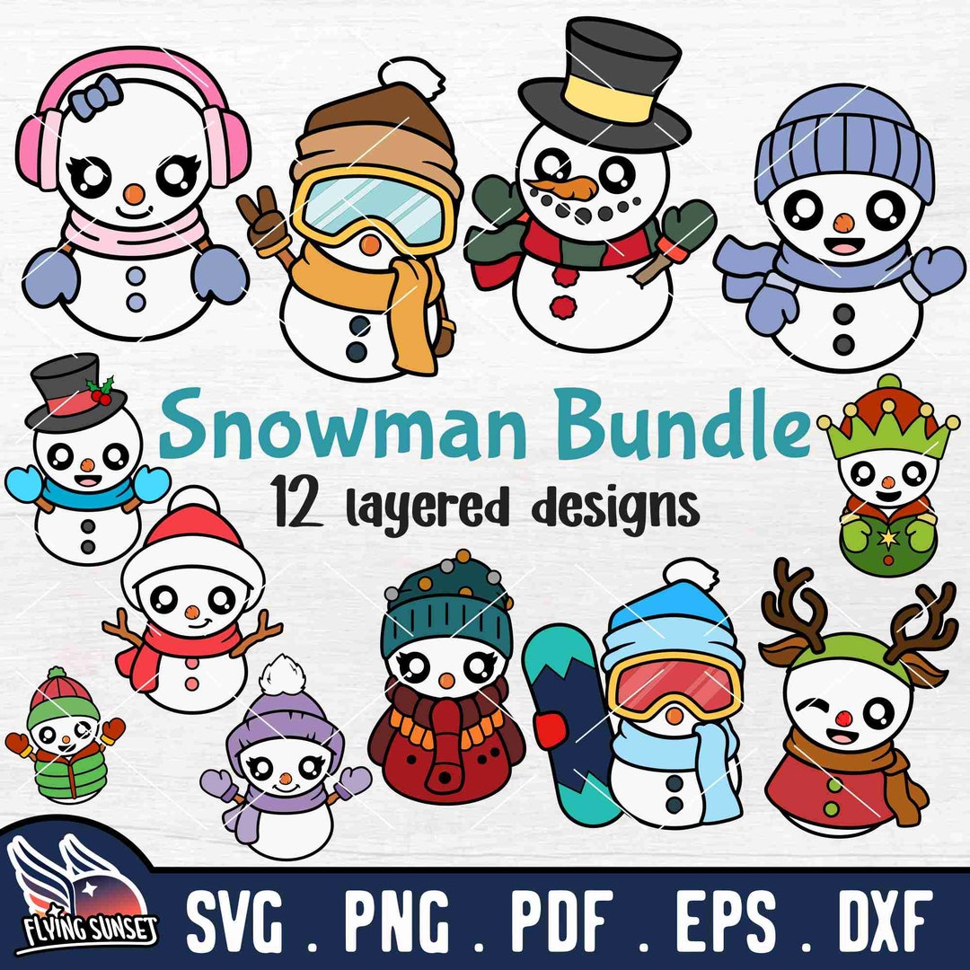 Snowman SVG, Snowman Clip Art Bundle, Cute Snowman Face PNG, Cricut Cut ...