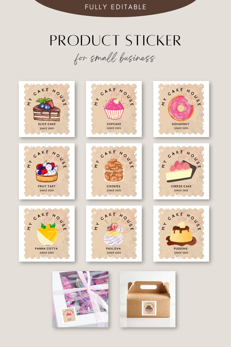 Editable & Printable Dessert Sticker Design - Etsy