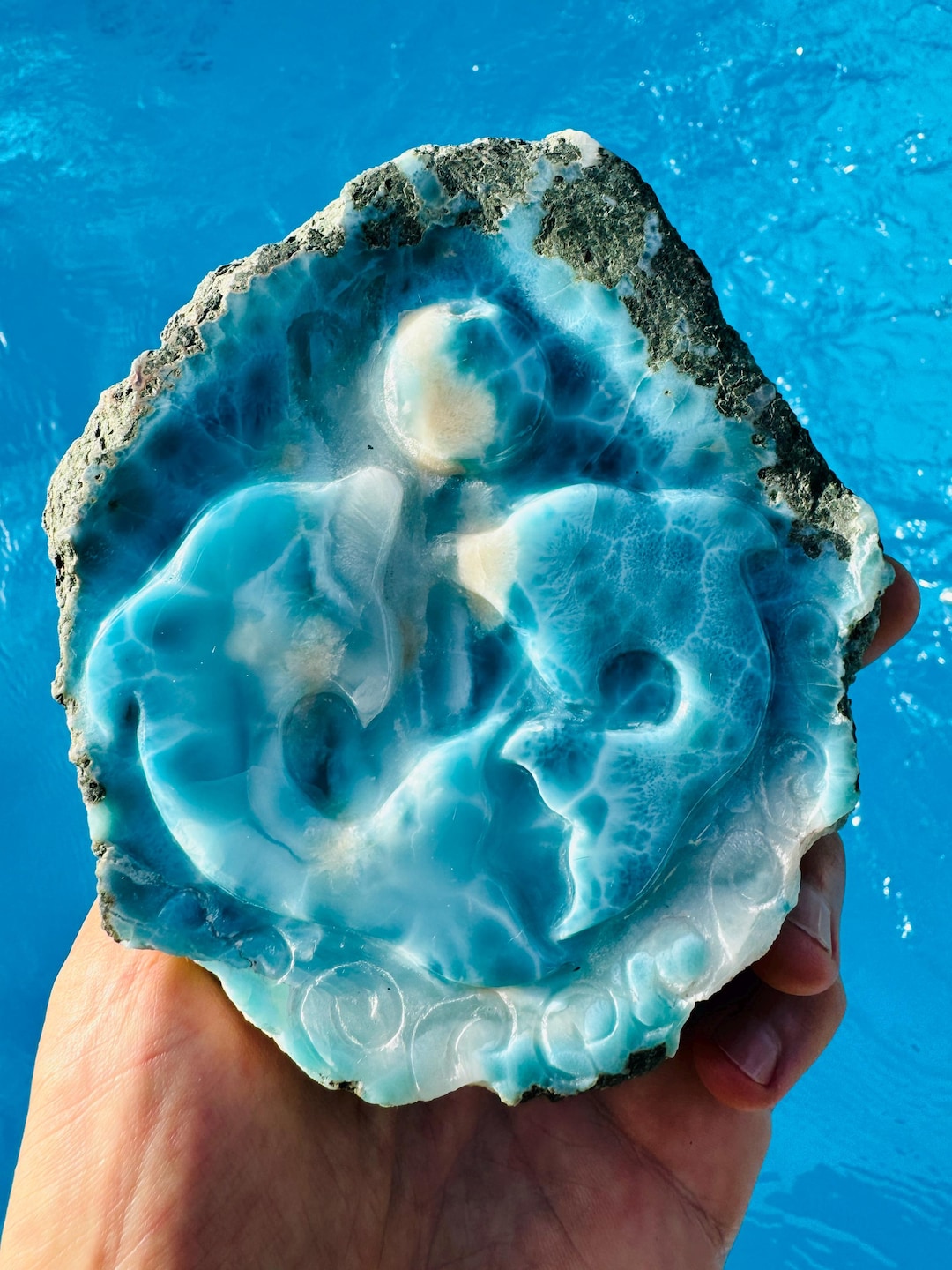 Larimar Yin&yang Dolphins Geode,fractal Larimar,aaa Larimar,natural ...