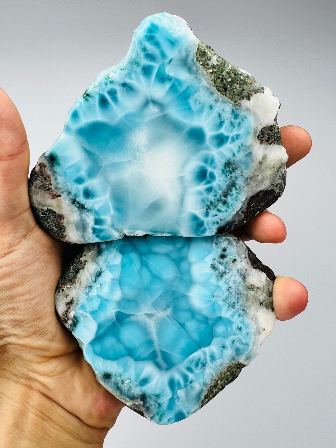 Beautiful AAA Larimar Slab Pair / Geode,aaa Larimar,raw Larimar ...