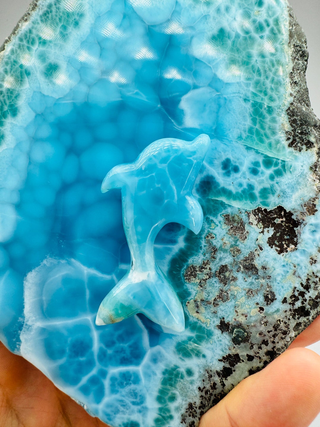 Larimar Dolphin With Copper,super Blue Larimar,aaa Larimar,larimar ...