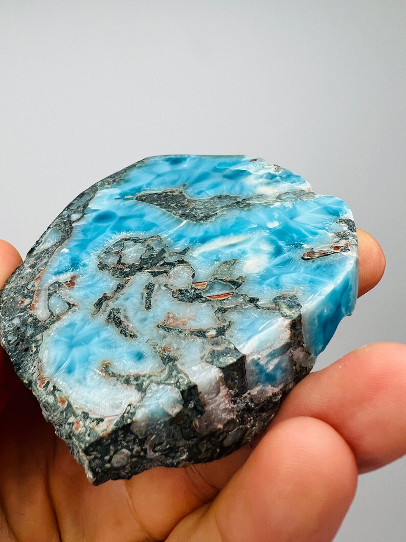 Stunning Super Blue Larimar Art Slab With Copper,aaa Larimar,raw ...