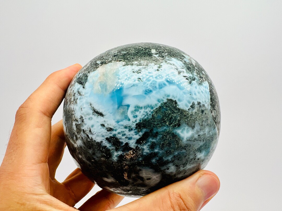 Huge 105mm Larimar Sphere "black Storm",aaa Larimar,healing Stone ...