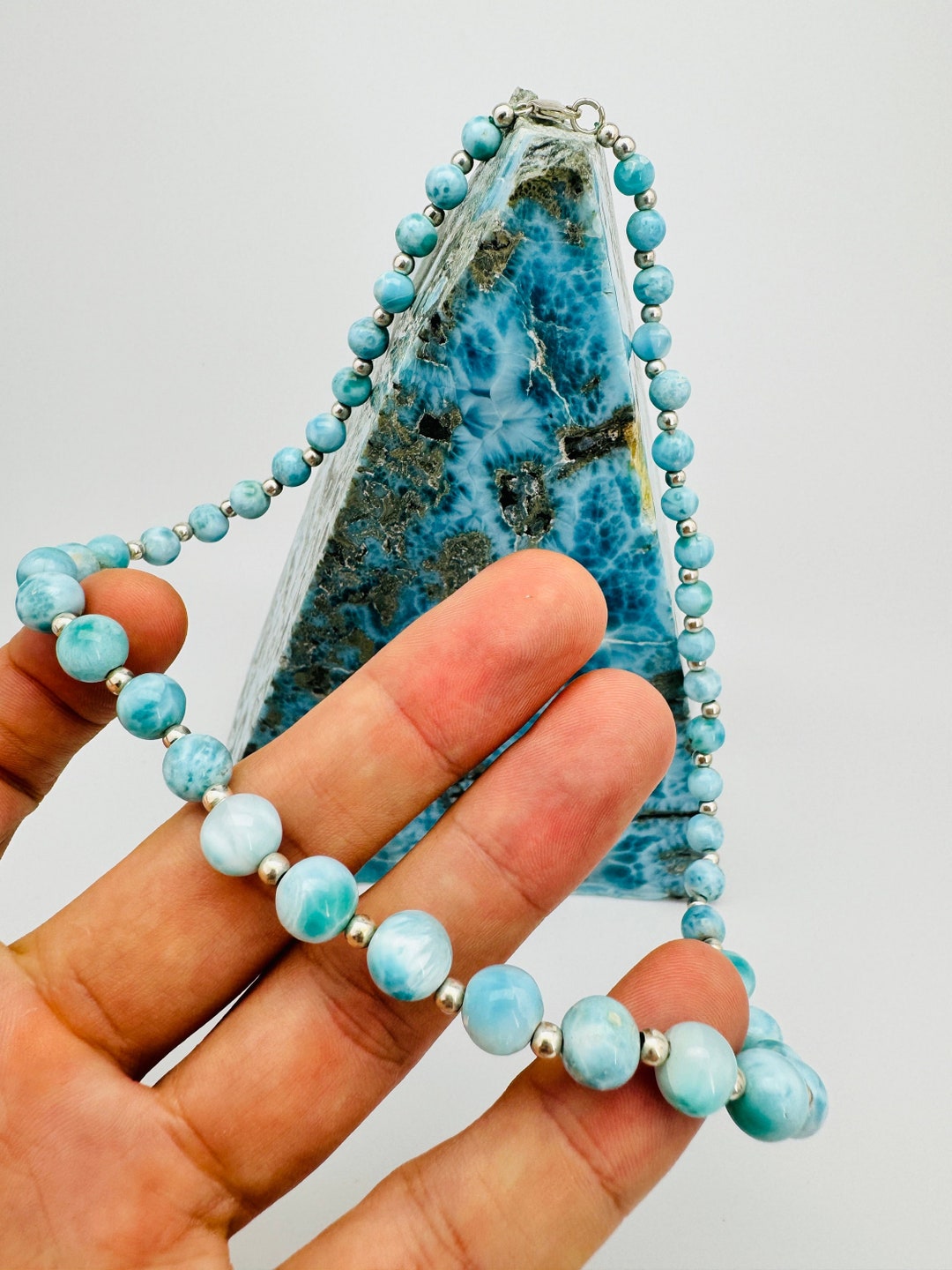Delicate Larimar Necklace With Larimar Beads 6-9mm,17.5" Long,aaa ...