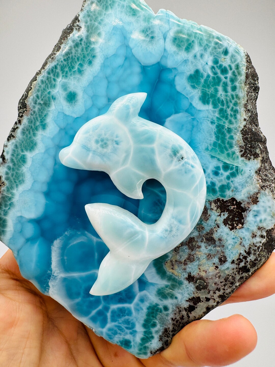 Big Angelic Larimar Dolphin,aaa Larimar,larimar Carving,healing Stone ...
