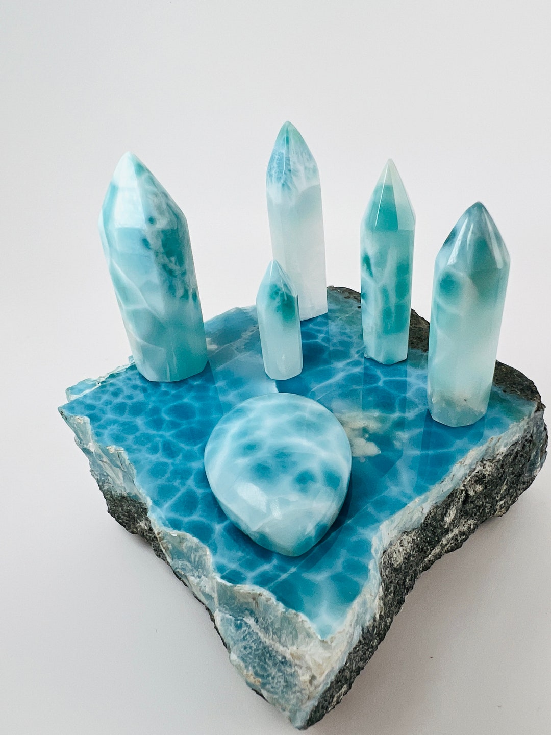 Larimar "towers Around a Pond" Set 6,AAA Larimar,larimar Stone,natural ...