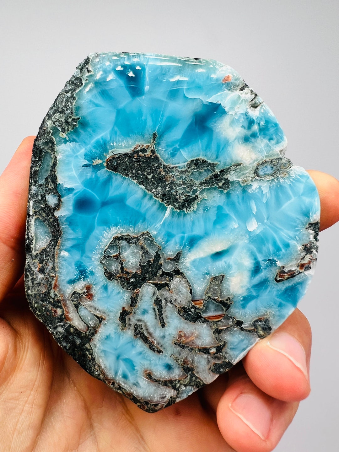 Stunning Super Blue Larimar Art Slab With Copper,aaa Larimar,raw ...